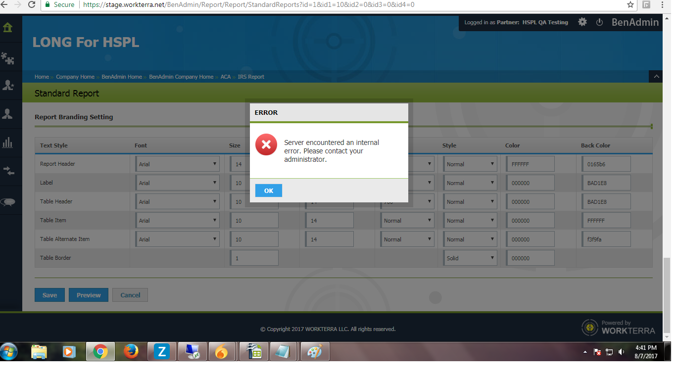 [WT-10462] ACA_W2 report_all employee fields and benefit related fields_Getting server error on ...